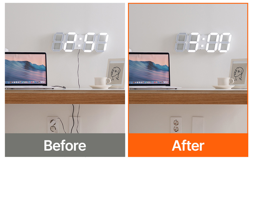 플라이토 코드리스 무선 인테리어 3D LED 벽시계 38cm | 한샘...